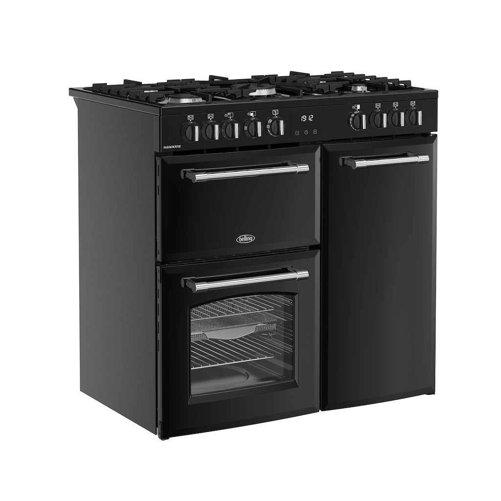Belling RCA FARMHOUSE 90DF 90cm Dual Fuel Range Cooker - Black – Grange ...
